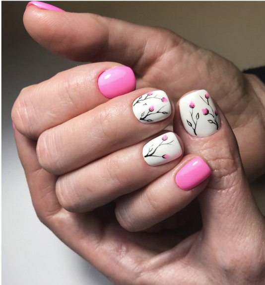 Round Square Creative Floral Nails by Beauty Level Studio Beauty Studio